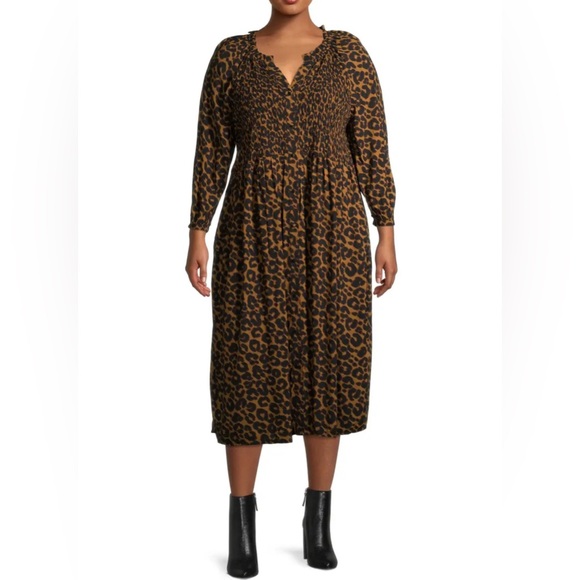 Terra & Sky | Dresses | Terra Sky Leopard Print Midi Dress Women Plus ...